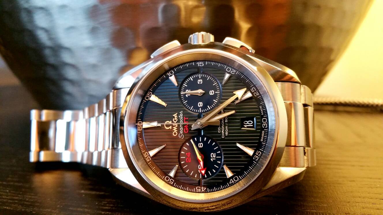 FS- Omega Aqua Terra GMT Chronograph 9605 Stunning Blue Teak Dial ...