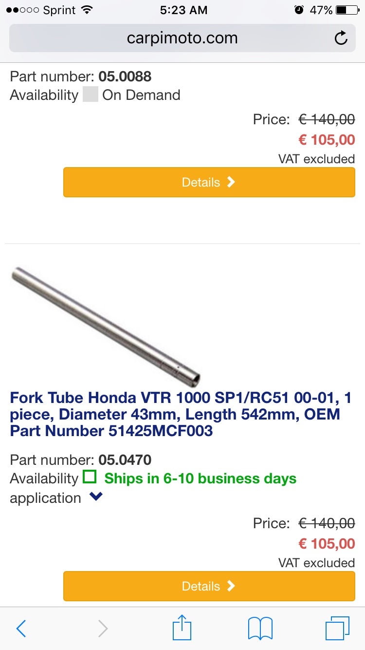 RC51 SP1 Fork Pipe | RC51 Forums