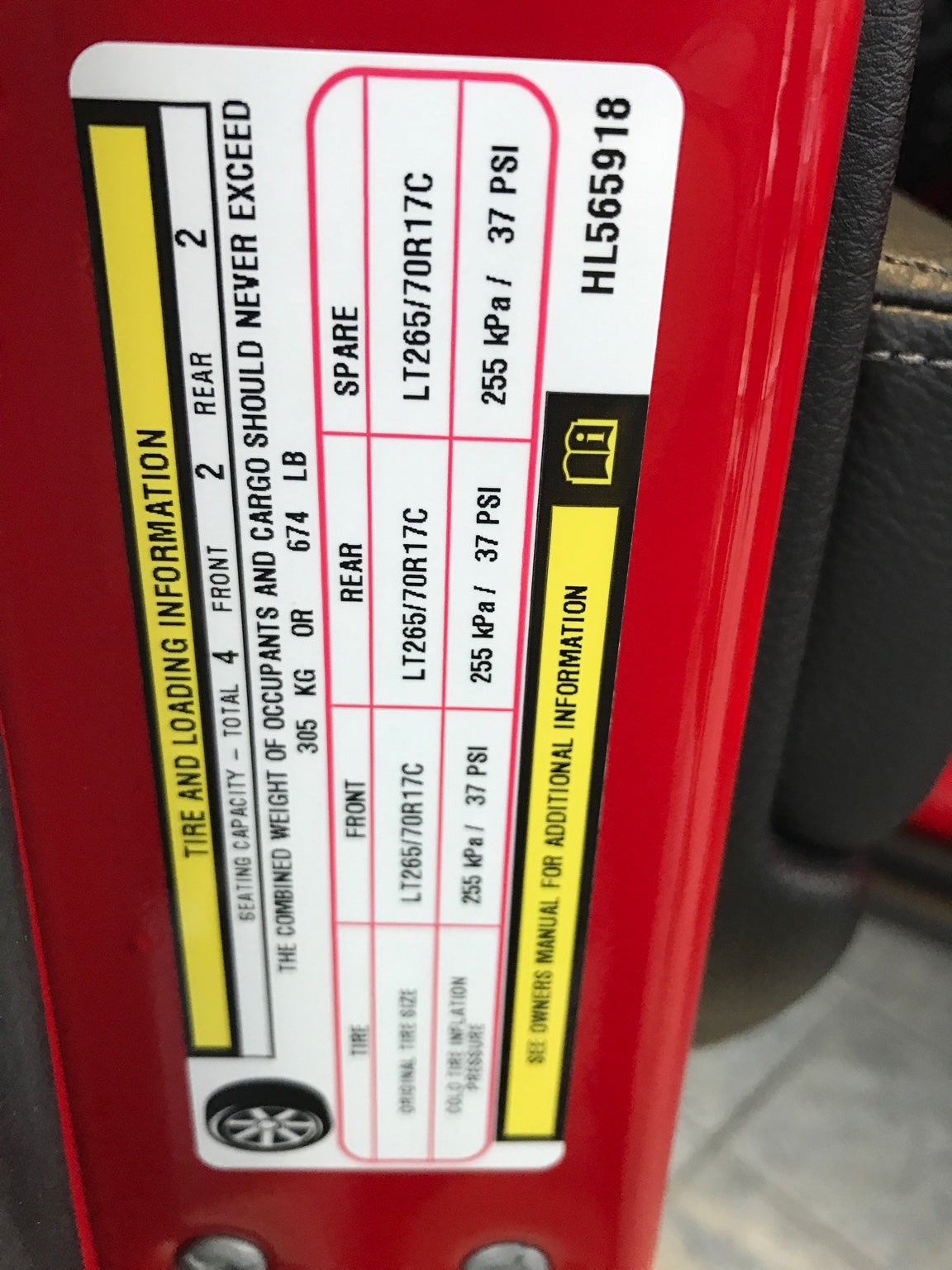 Tire PSI Door Sticker 2017 JK 