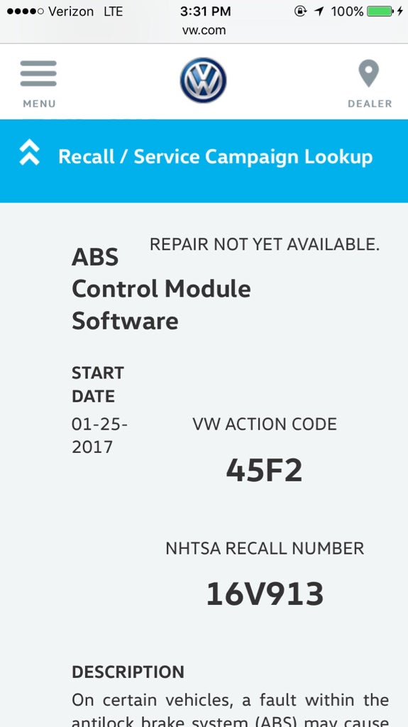 VW Recall 45F2 / NHTSA Recall 16V-913, what's this about? | VW Vortex ...