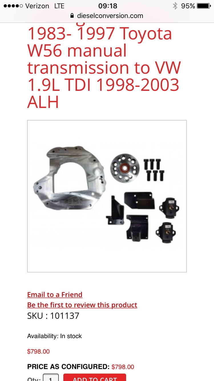 Diesel Conversion Specialist, Toyota tdi adapter kit | Cummins 4BT ...