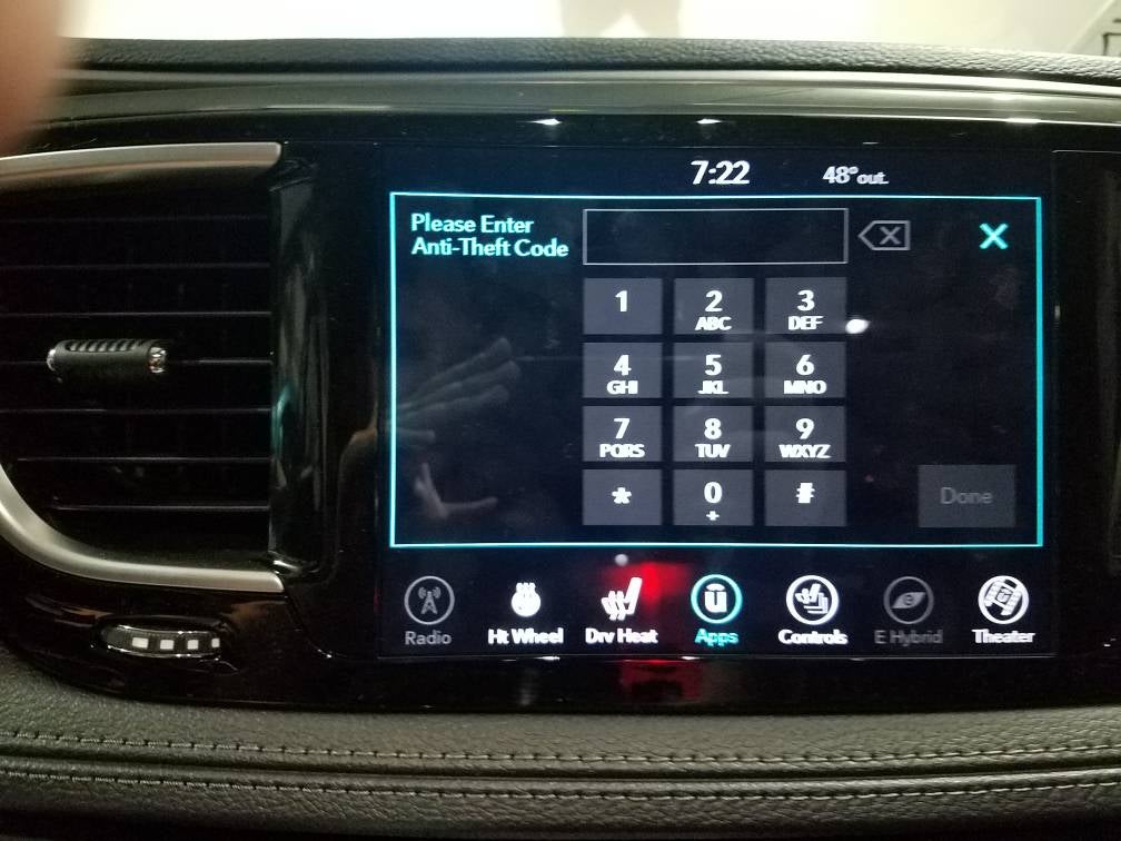 Enter Anti-Theft Code? | 2017+ Chrysler Pacifica Minivan Forums