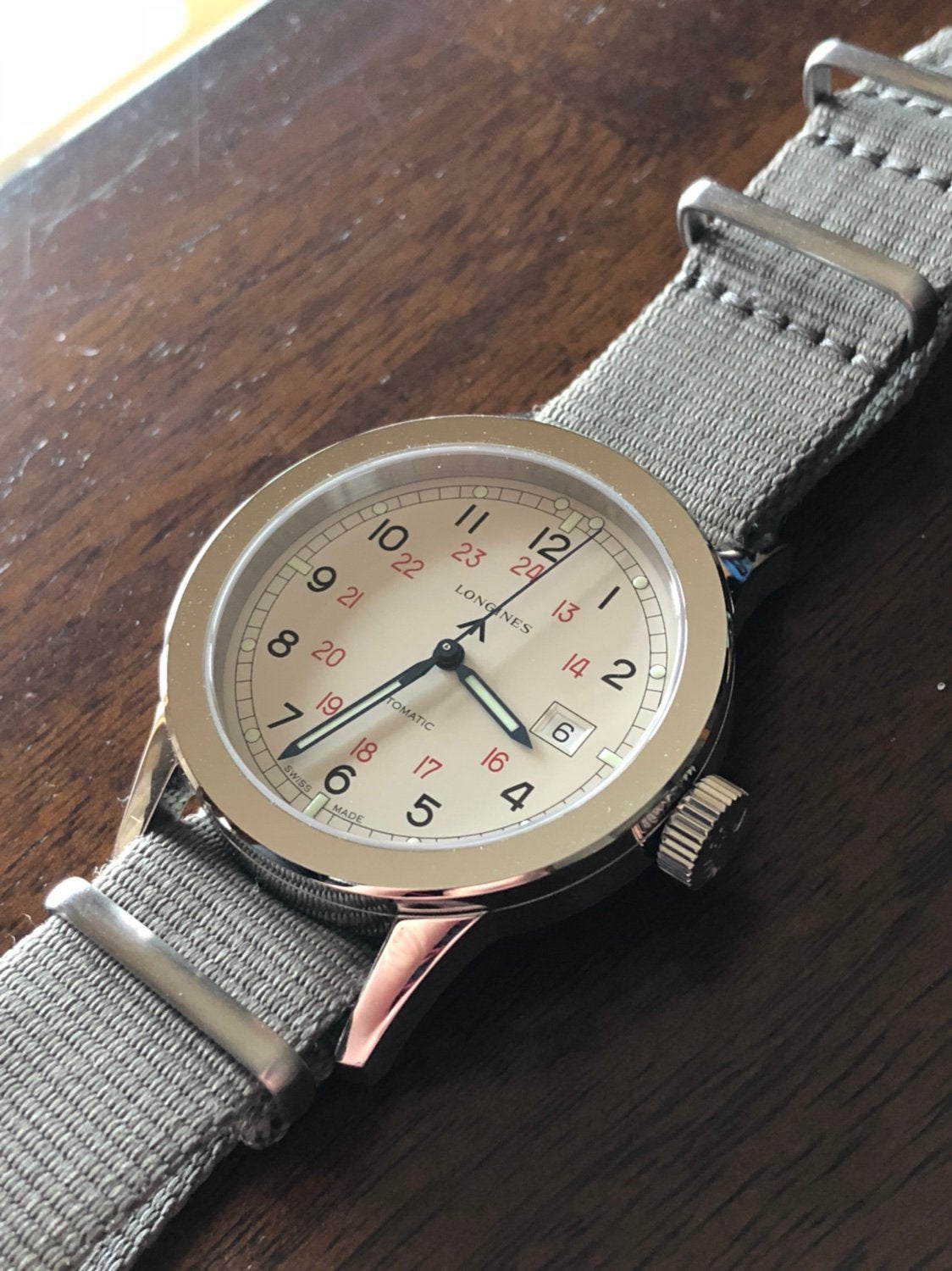 Longines COSD Heritage Paratrooper watch Full Set! Cream Dial / Green ...