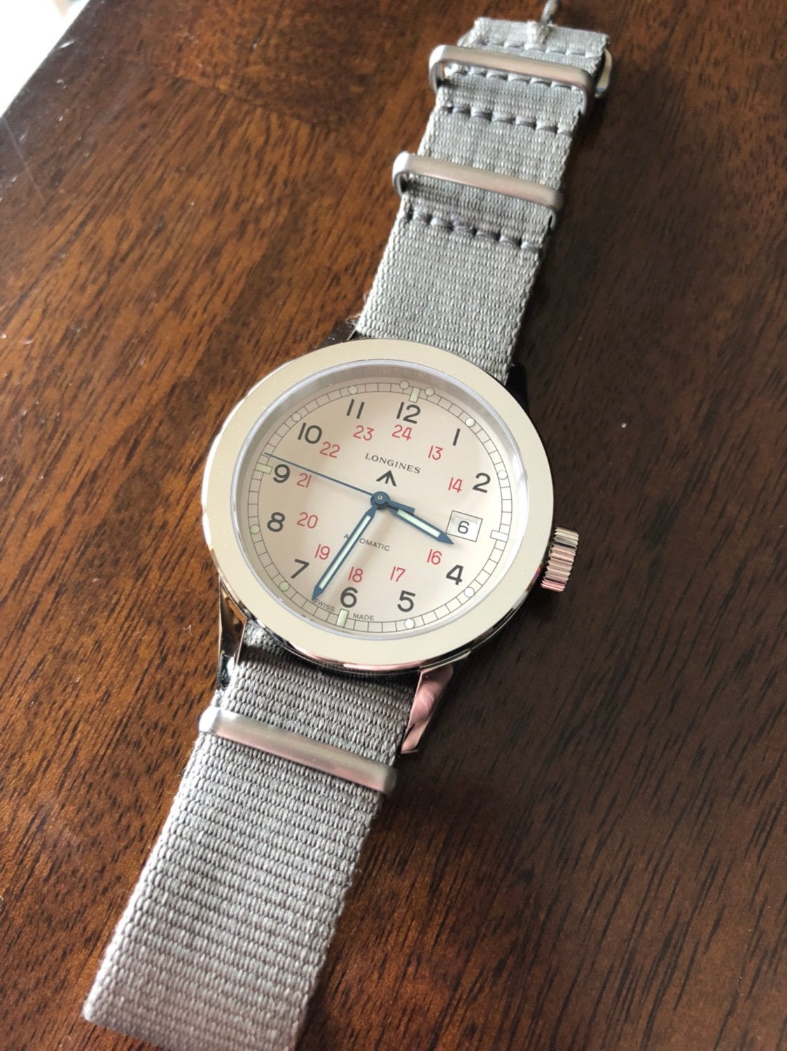 Longines COSD Heritage Paratrooper watch Full Set! Cream Dial / Green ...