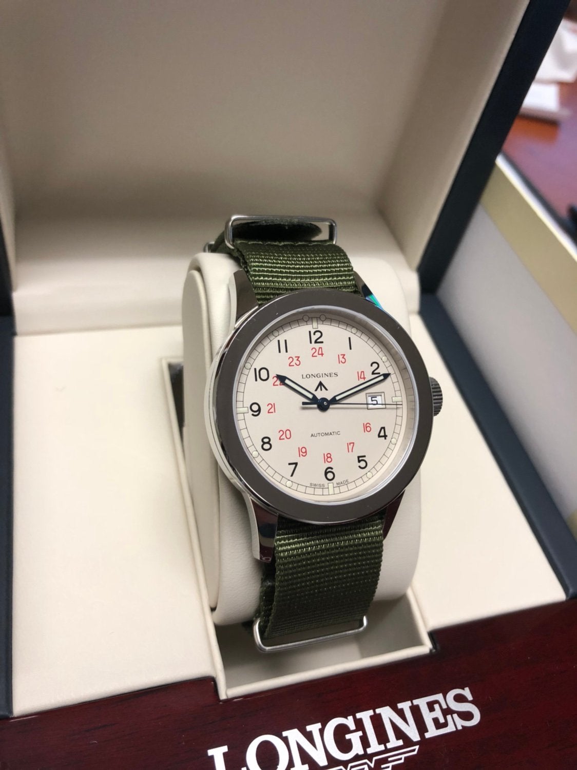 Longines COSD Heritage Paratrooper watch Full Set! Cream Dial / Green ...