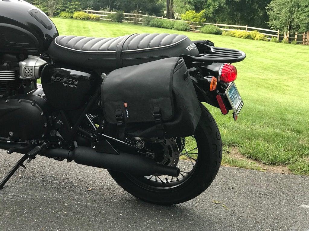 Krieger Duo 36L soft bags on my T100 | Triumph Rat Motorcycle Forums