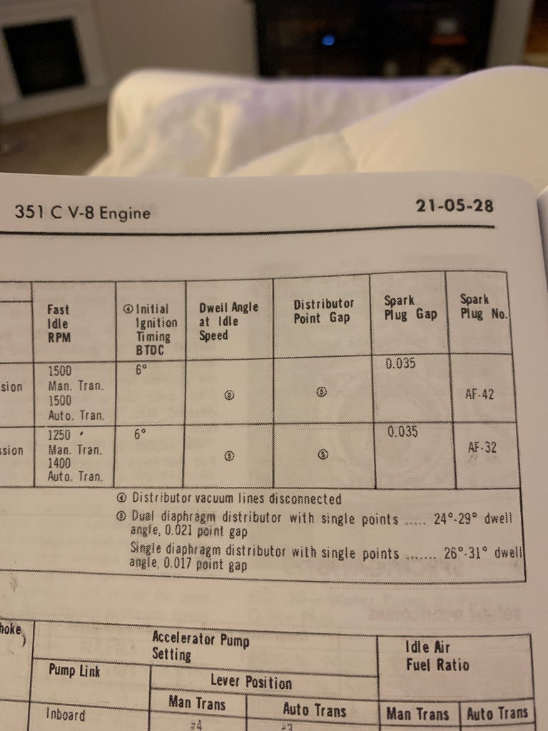 Recommended timing at 600/2000 rpm and dwell angle at idle for 1970 ...