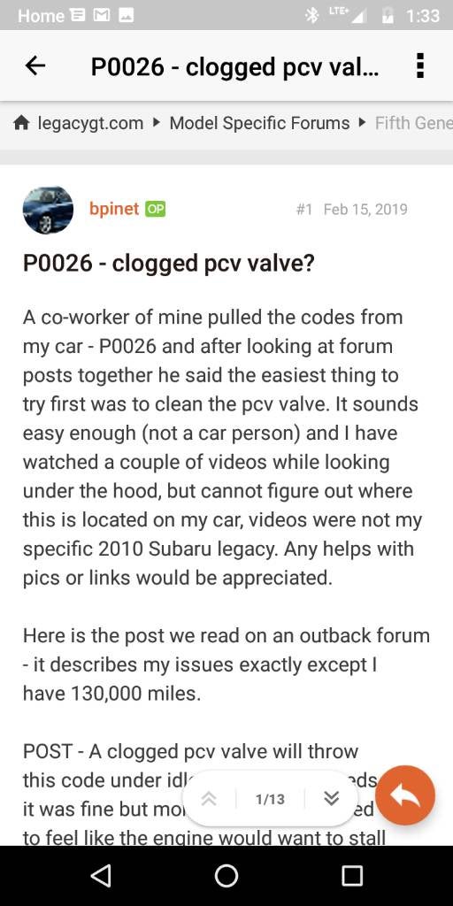 P0026 or P0028 and PCV valve Fix! | Subaru Outback Forums