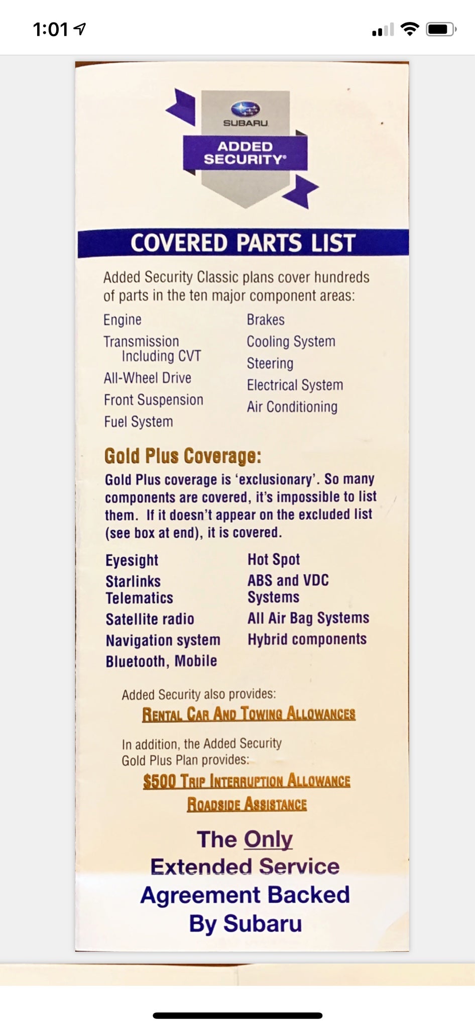 Gold Plus Extended Warranty for 2016 OB | Page 39 | Subaru Outback Forums