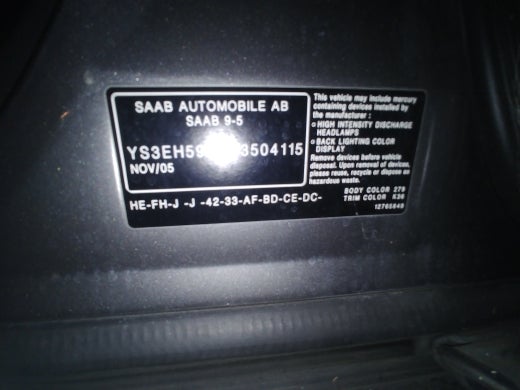 Help deciphering brake codes from door sticker | SaabCentral Forums
