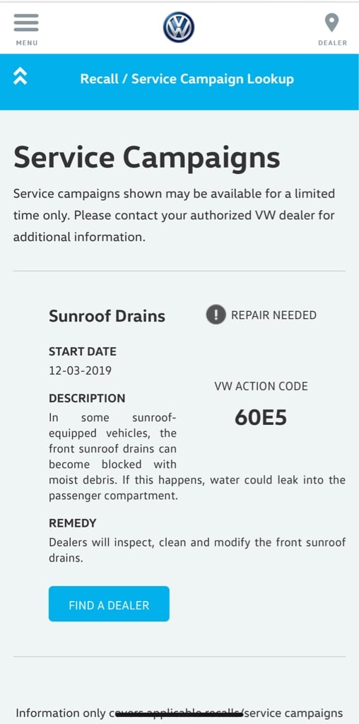 20K Service - Roof Drain Recall | VW Vortex - Volkswagen Forum
