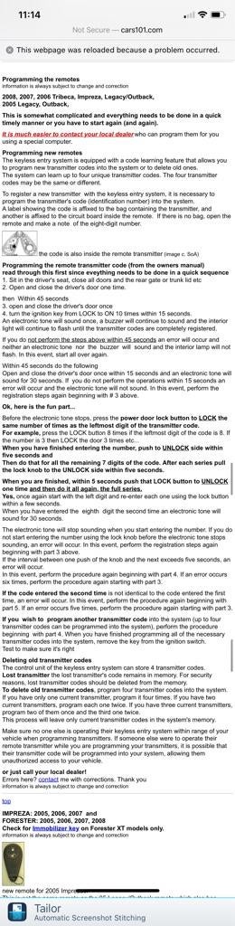 Too many key fobs programmed into car? | Subaru Outback Forums