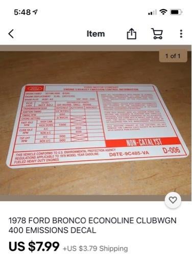 78 Bronco - 351m - MT Emission Control Sticker? | Bronco Forum - Full ...