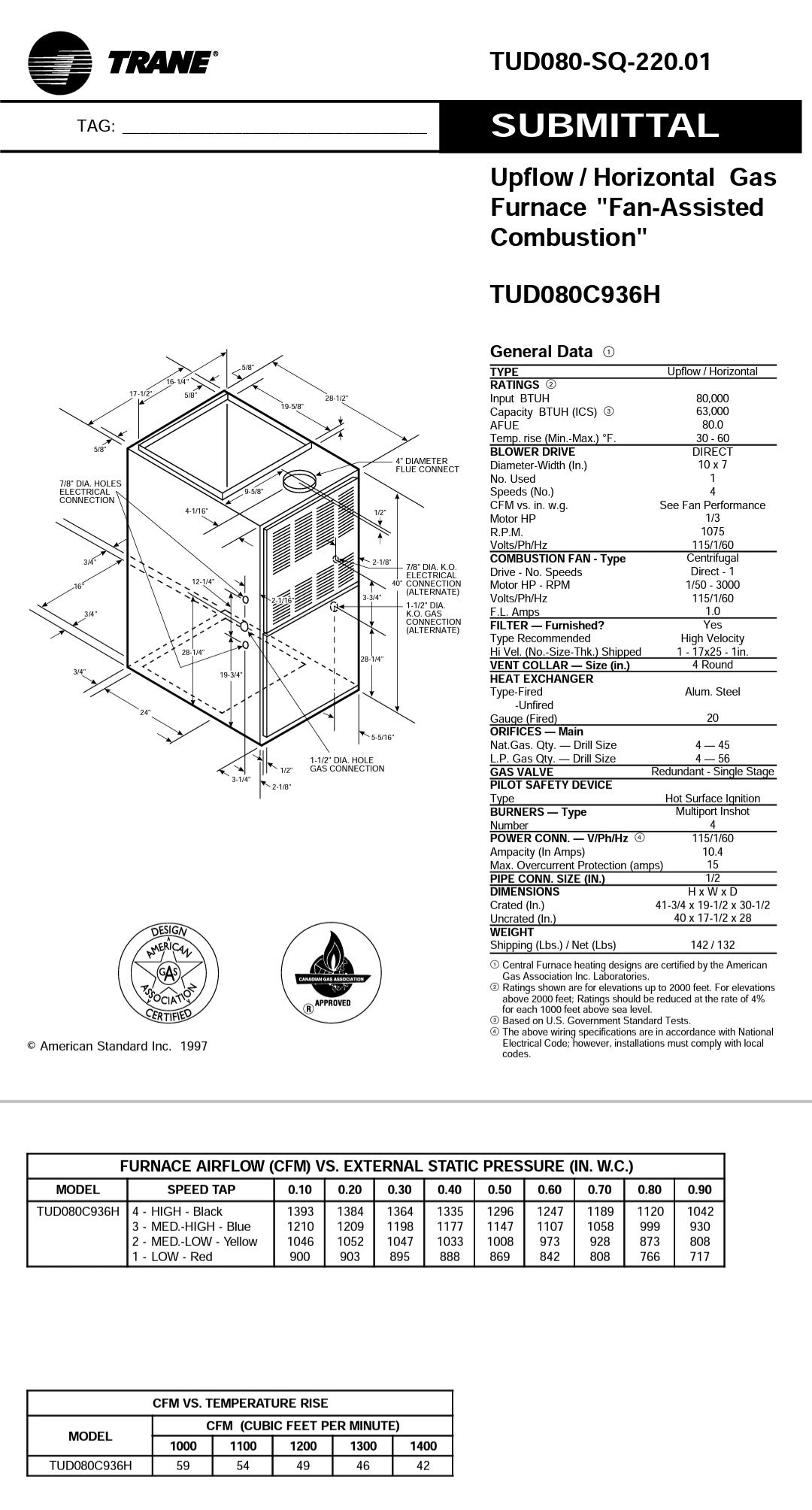 What Trane DV furnace replaces older Trane XE80 pn: TUD080C936H (0 ...