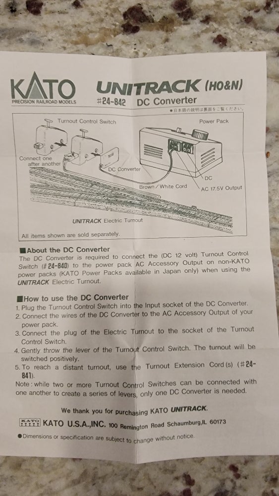 Powering Kato Turnout switches with #24-842 DC Converter | Model Train ...