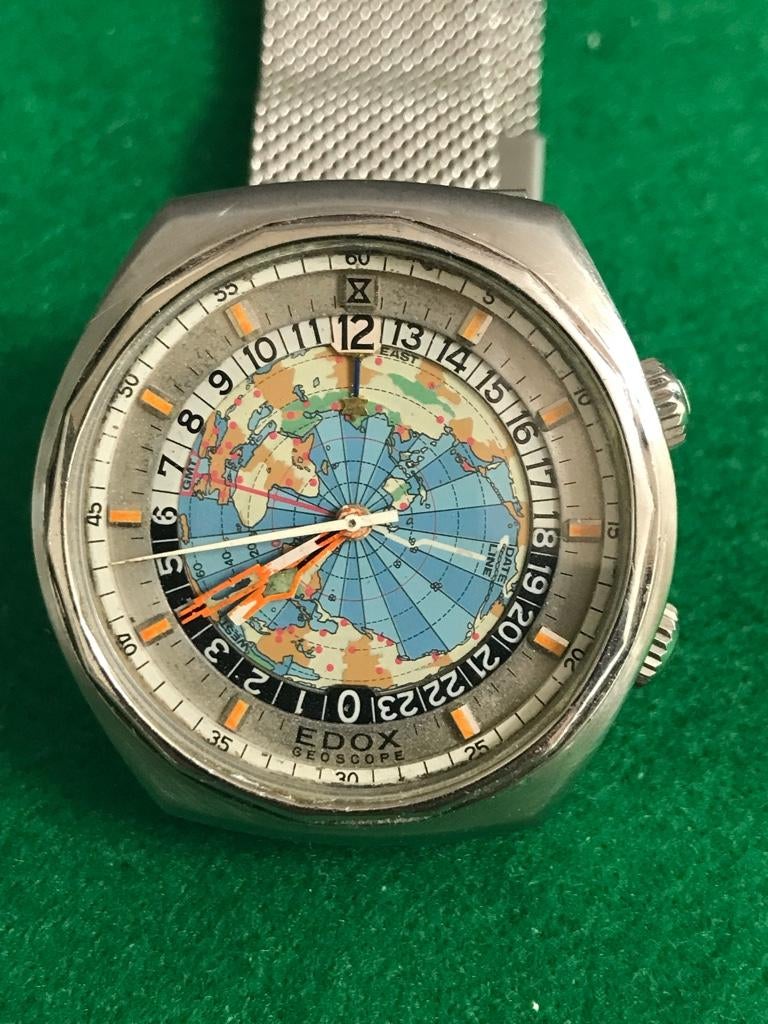 FS: Edox Geoscope 42mm GMT 1970s automatic watch with map dial ...