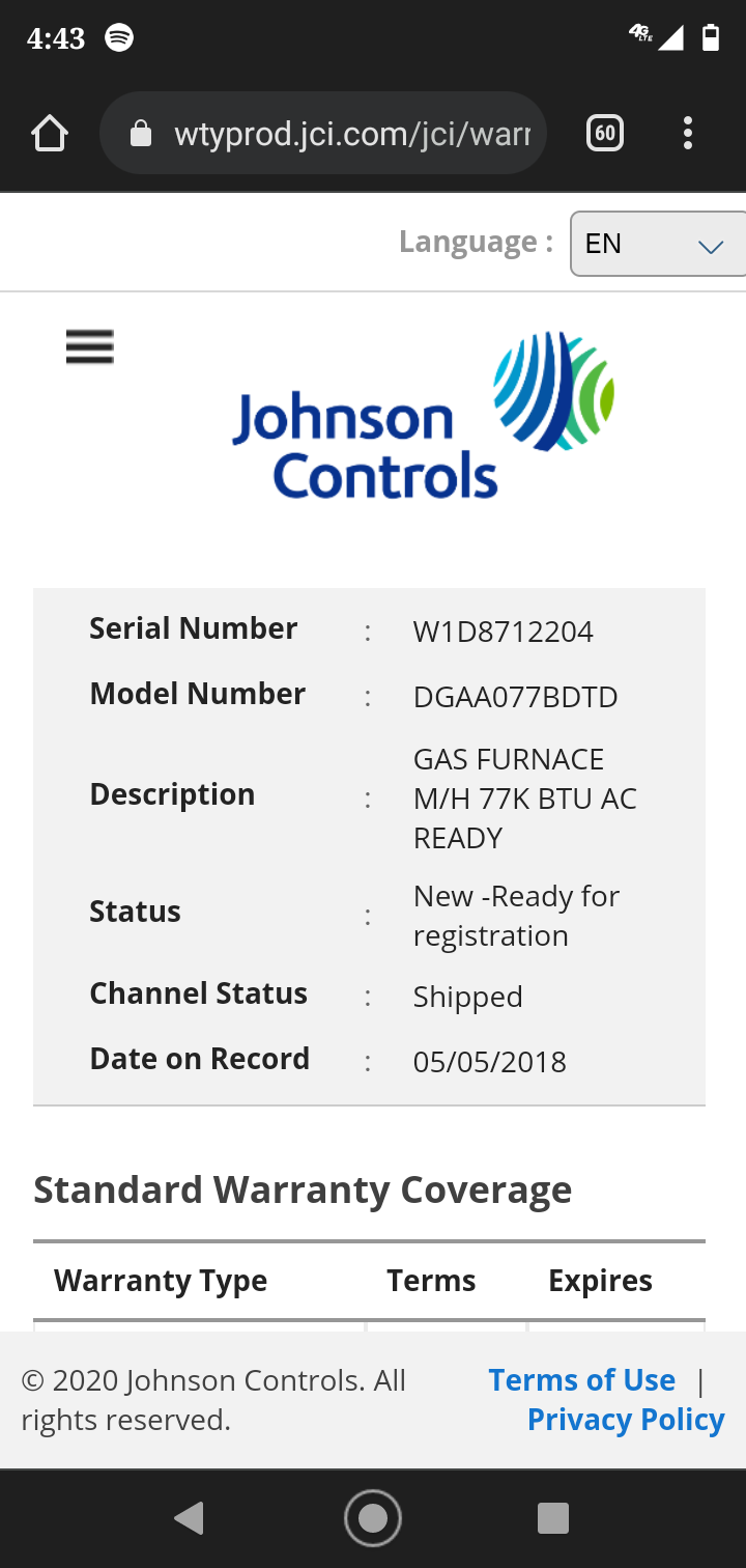 Coleman/JCI serial number