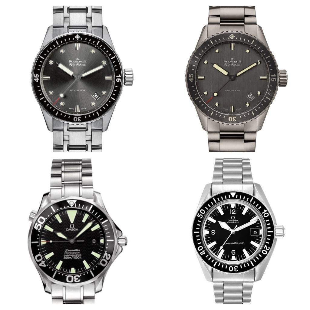 Modern luxury dive watch with sword hands and a black dial ...