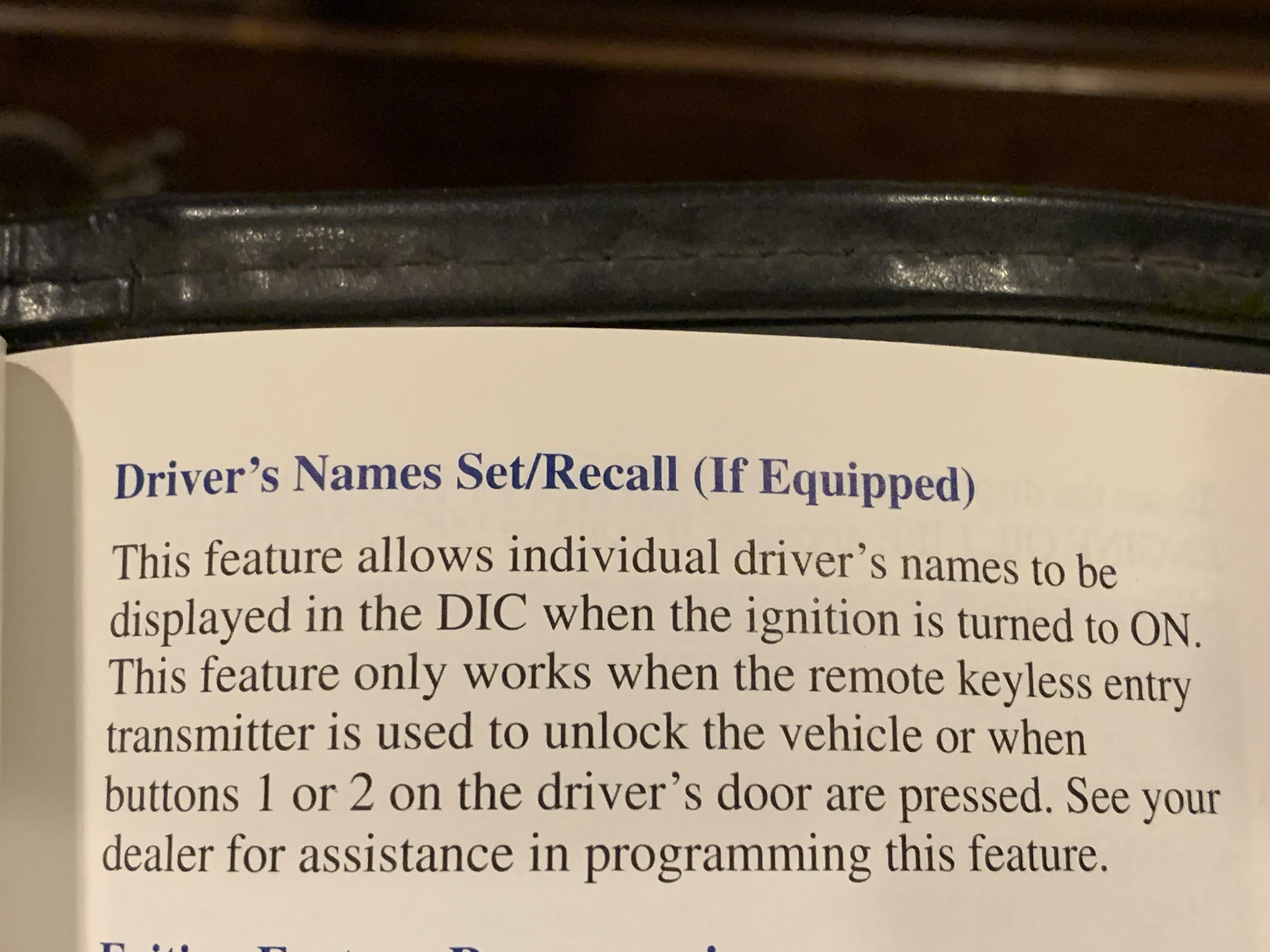 Drivers name on DIC? | Cadillac Owners Forum