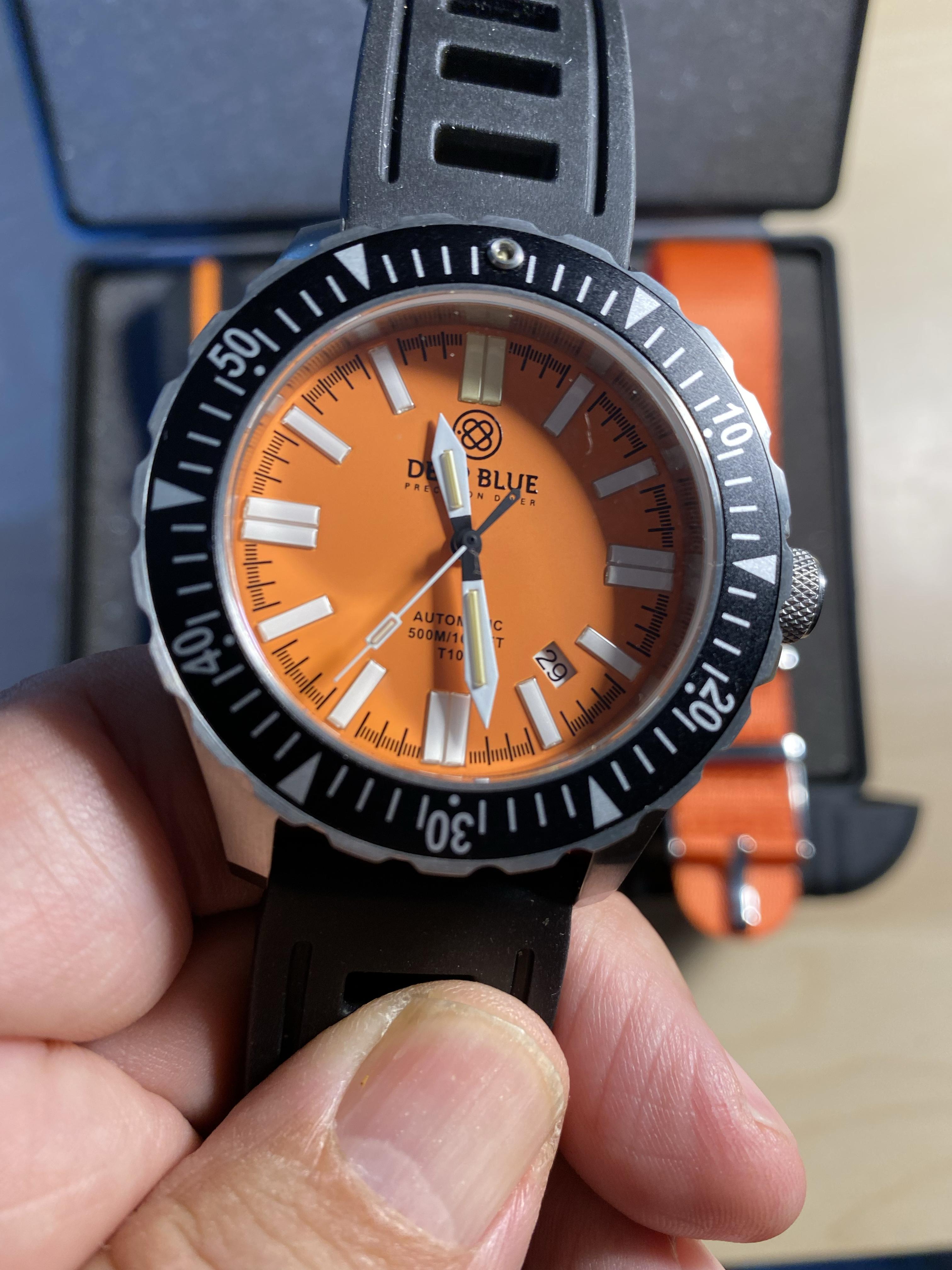 Deep Blue Precision Diver Daynight Mil T-100 Orange Dial | WatchUSeek ...