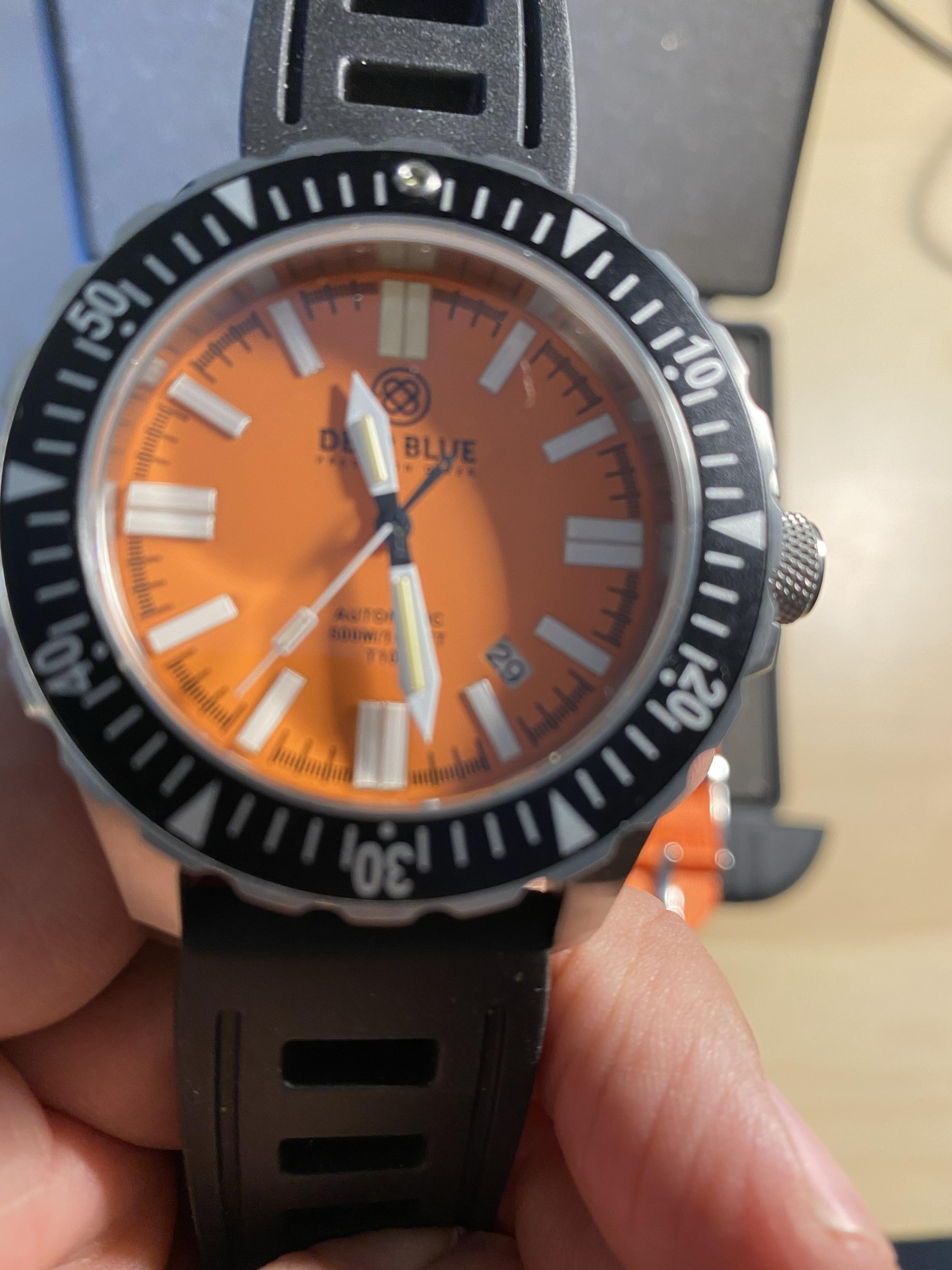Deep Blue Precision Diver Daynight Mil T-100 Orange Dial | WatchUSeek ...
