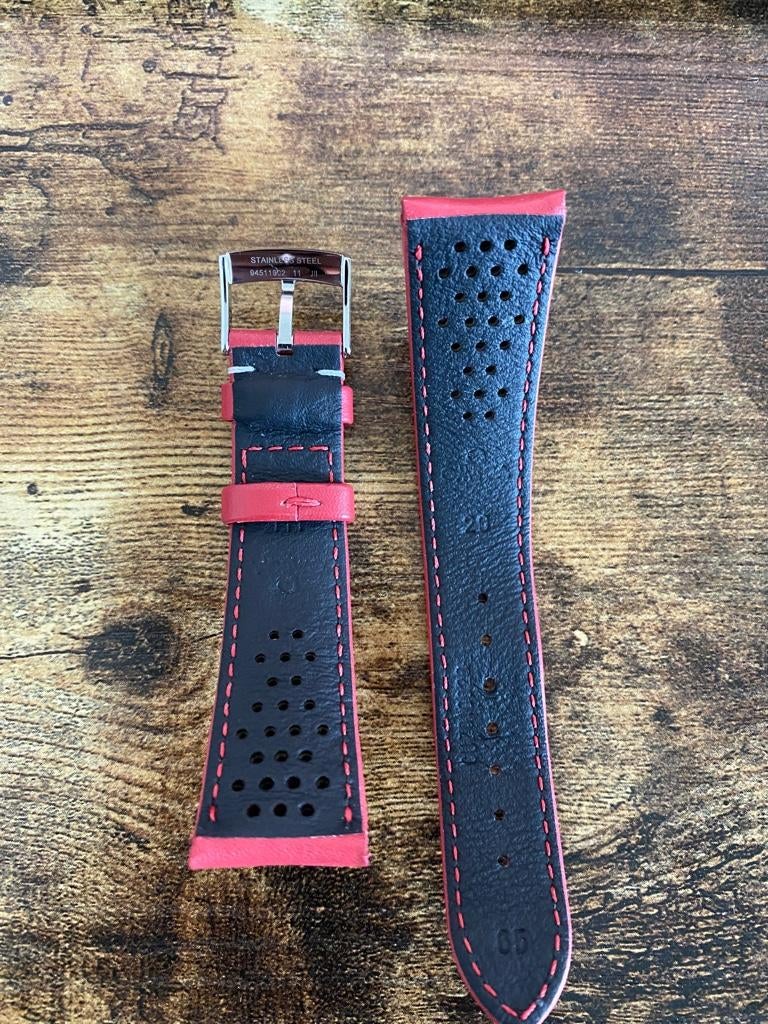 OEM Omega 20MM Red Leather Micro-Perforated strap and 22MM Polyamide ...