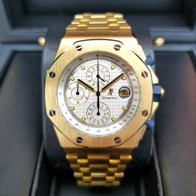 Audemars Piguet Royal Oak Offshore Yellow Gold Brick! Rare white dial ...