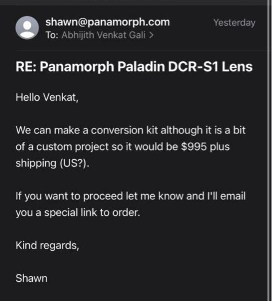 FS: Panamorph Paladin DCR-S1 Anamorphic Lens | AVS Forum
