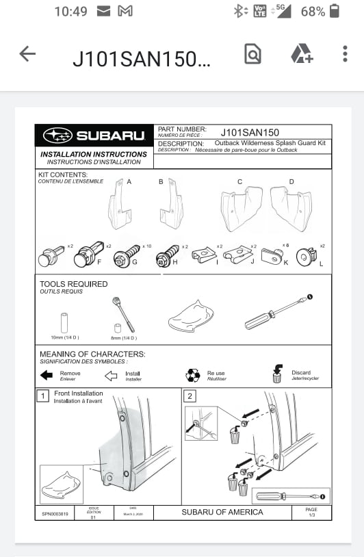 Installing OEM OBW (Gen 6) front splash guards | Subaru Outback Forums