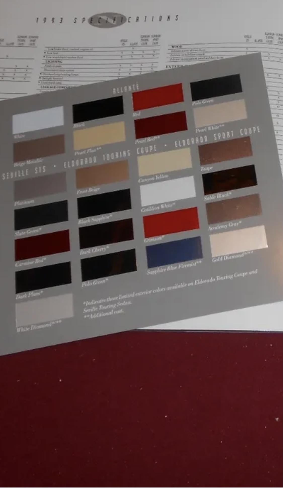 1993 Seville paint color names? | Cadillac Owners Forum
