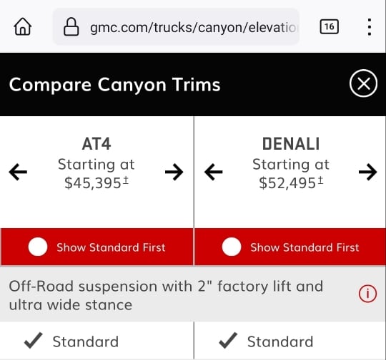 AT4 Denali differences? | Chevy Colorado & GMC Canyon
