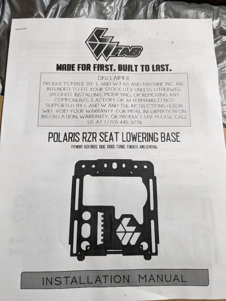 L&W Fab Seat Lowering Bases | Polaris RZR Forum - RZR Forums.net